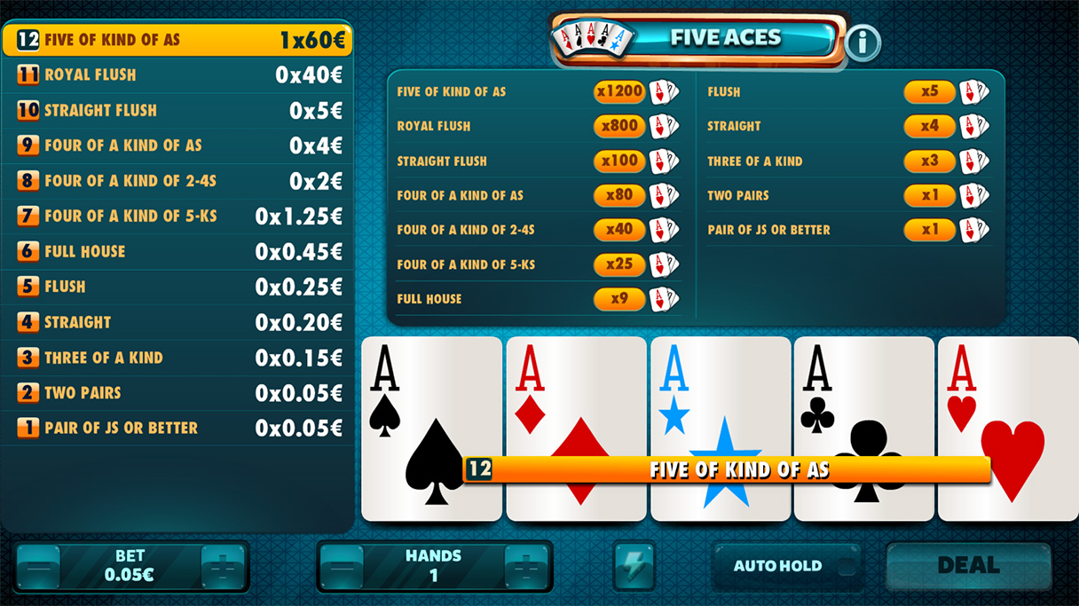 FIVE ACES - RED RAKE GAMING > GAMES > VIDEO POKERS